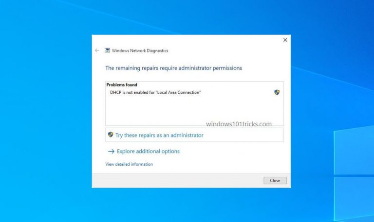 Solved: DHCP is not enabled for local area connection in Windows 10