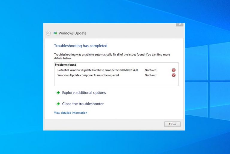 Solved: Potential Windows Update Database error detected 0x80070490