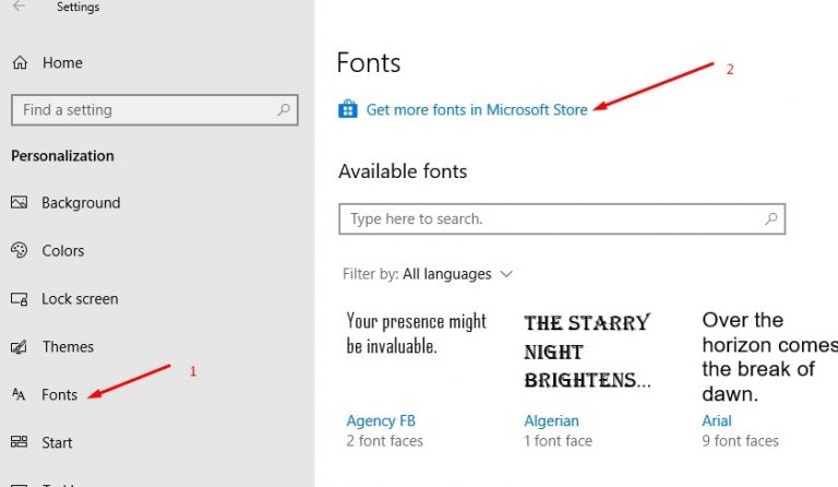 Windows 10 version 1803 allows Install fonts from the Microsoft Store