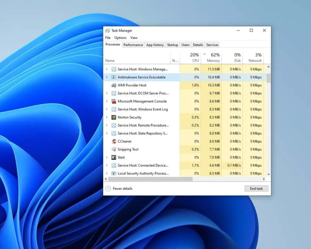 Antimalware service Executable high CPU usage windows 11