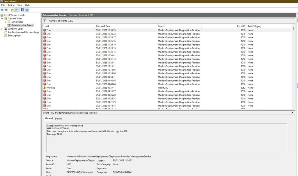 Solved: Autopilot.dll WIL Error was reported windows 11